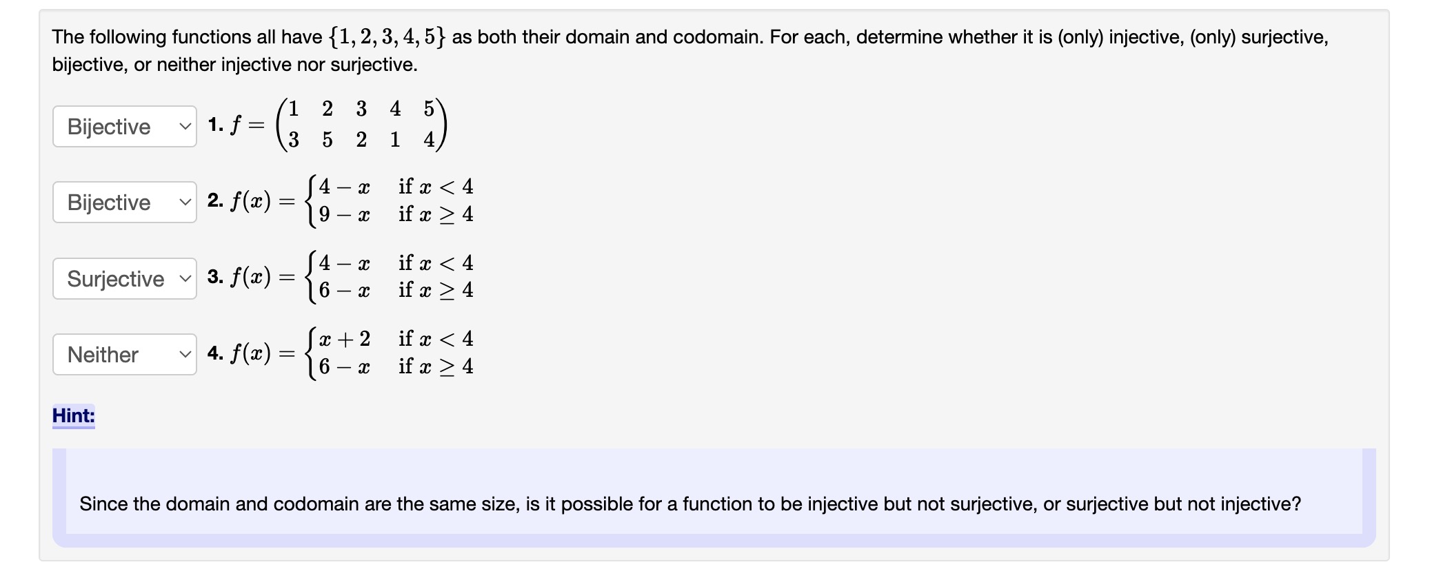 Solved The following functions all have {1,2,3,4,5} ﻿as both | Chegg.com