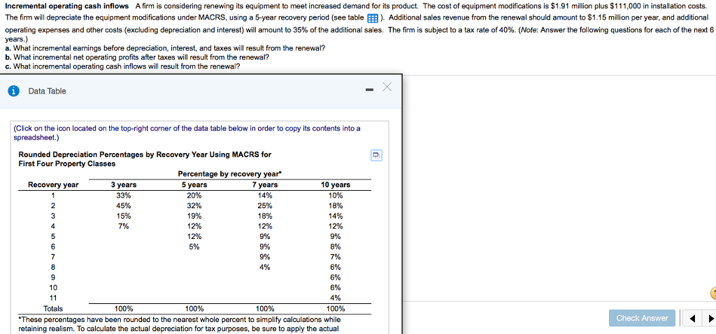 Solved Incremental operating cash inflows A firm is | Chegg.com