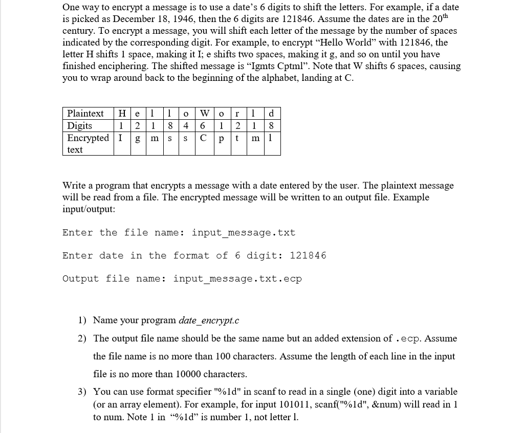 Solved One way to encrypt a message is to use a date's 6 | Chegg.com