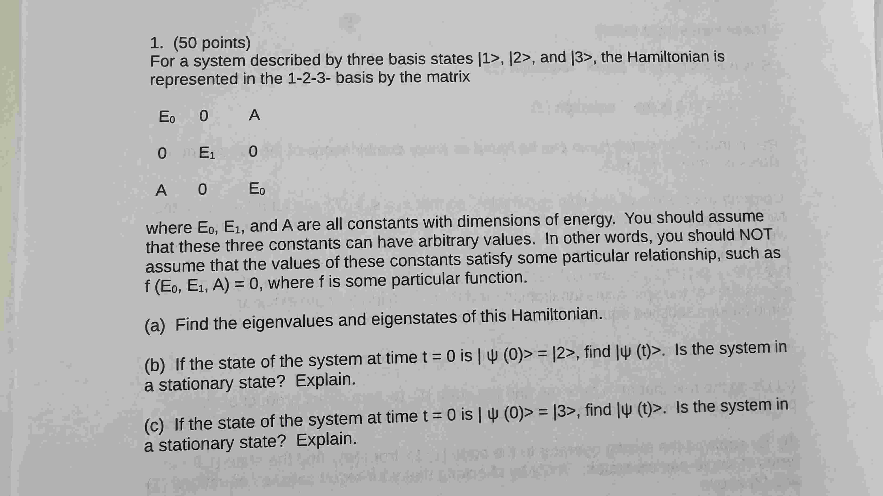 Solved (50 ﻿points)For a system described by ﻿three basis | Chegg.com