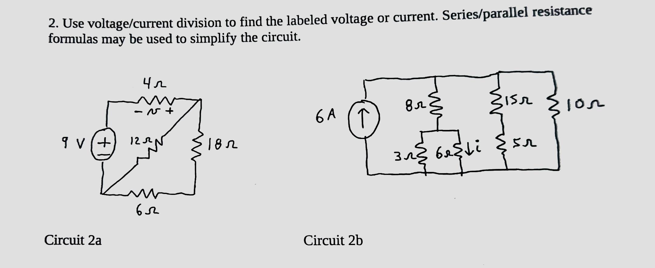 Solved Use voltage/current division to find the labeled | Chegg.com