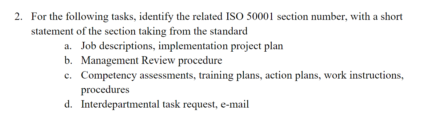 Solved 2. For the following tasks, identify the related ISO | Chegg.com