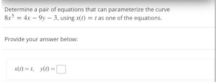 Solved Determine a pair of equations that can parameterize | Chegg.com