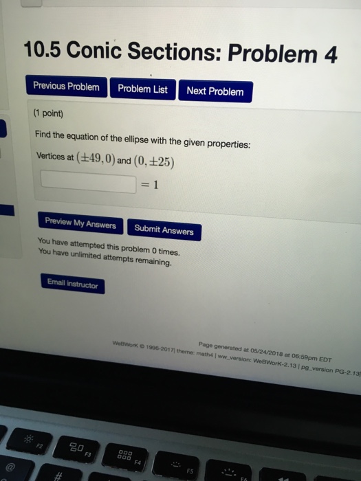 Solved 10.5 Conic Sections: Problem 7 Previous Problem | Chegg.com