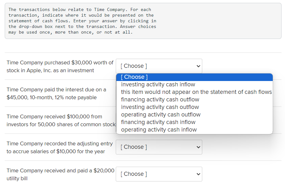 Solved The transactions below relate to Time Company. For | Chegg.com