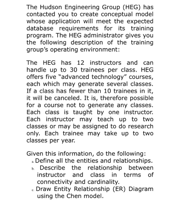 Solved The Hudson Engineering Group (HEG) has contacted you | Chegg.com