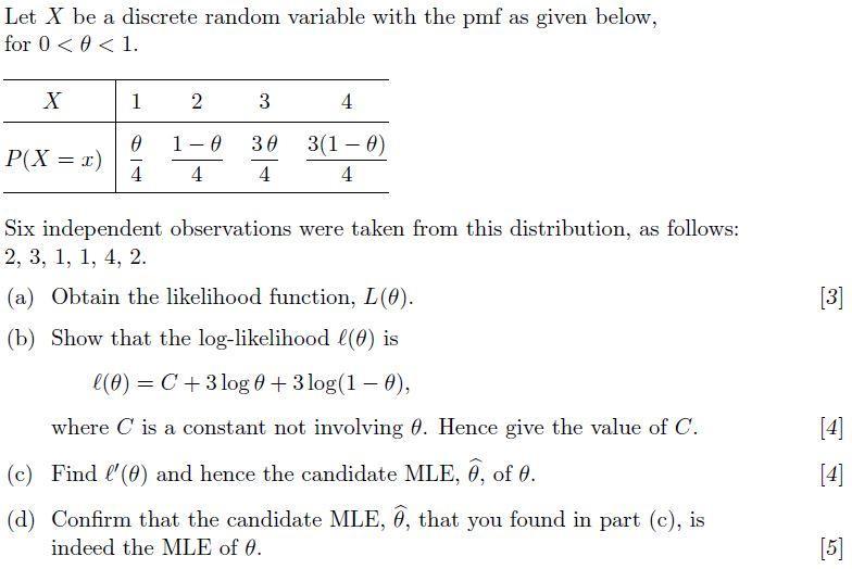 Solved Let X be a discrete random variable with the pmf as | Chegg.com