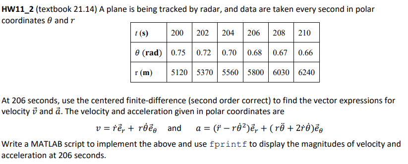 Solved HW11_2 (textbook 21.14) A plane is being tracked by | Chegg.com