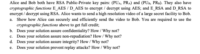 Solved Alice and Bob both have RSA Public-Private key pairs: | Chegg.com