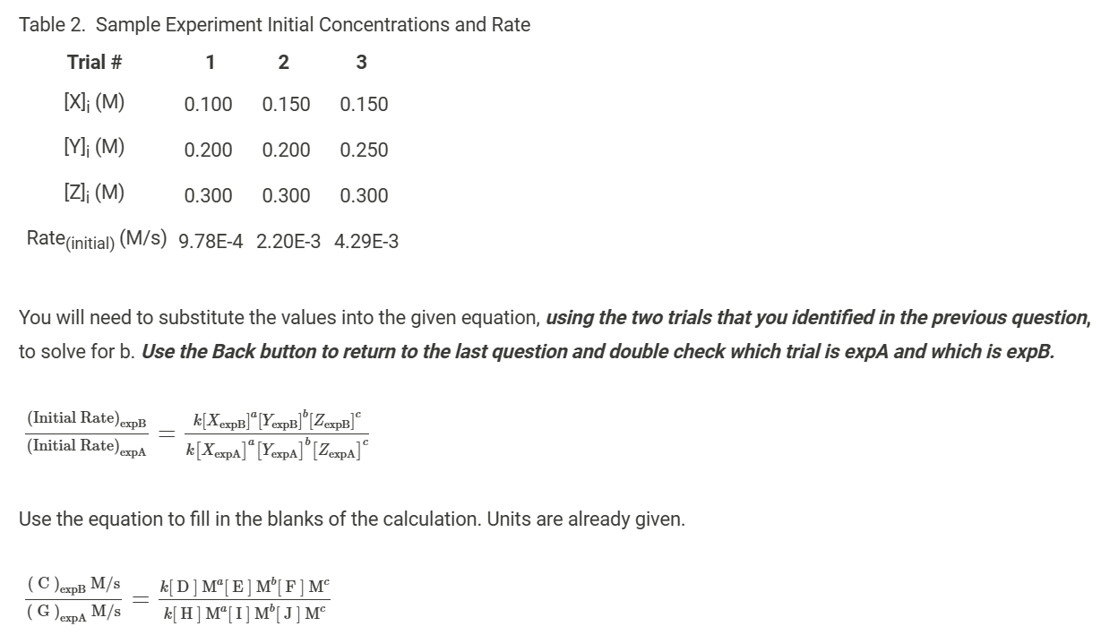 Solved Table 2. ﻿Sample Experiment Initial Concentrations | Chegg.com