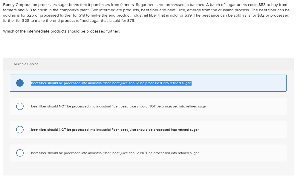 Solved Boney Corporation processes sugar beets that it | Chegg.com