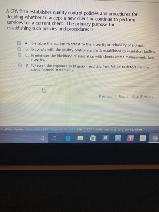 Solved A CPA firm establishes quality control policies and | Chegg.com