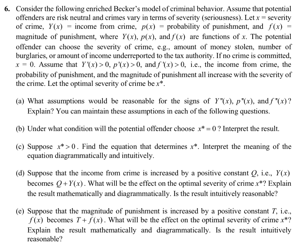 6. Consider the following enriched Becker's model of | Chegg.com