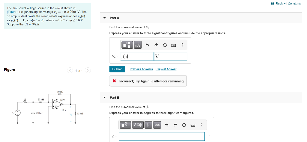 Solved Review Constants The sinusoidal voltage source in the | Chegg.com