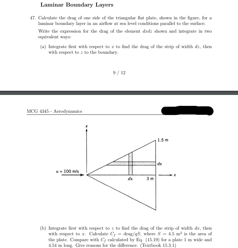 Laminar Boundary Layers 7. Calculate the drag of one | Chegg.com