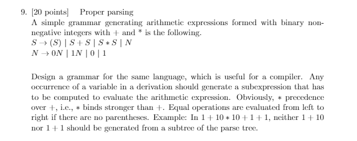 Solved 9. [20 points) Proper parsing A simple grammar | Chegg.com