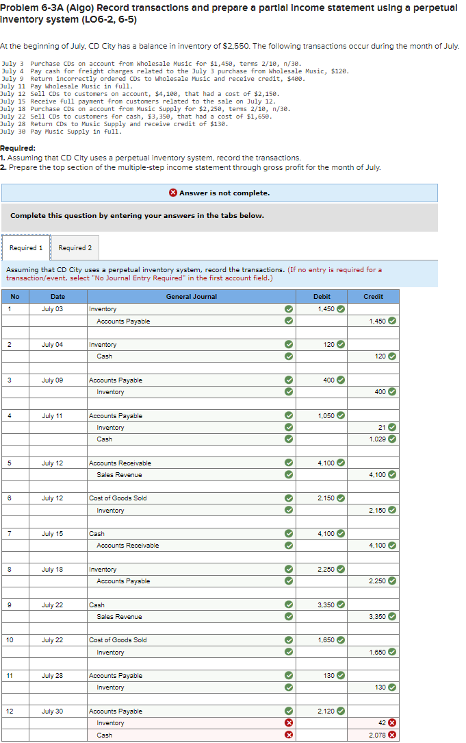 Solved Problem 6-3A (Algo) ﻿Record transactions and prepare | Chegg.com