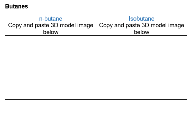 Solved Butanes n-butane Isobutane Copy and paste 3D model | Chegg.com