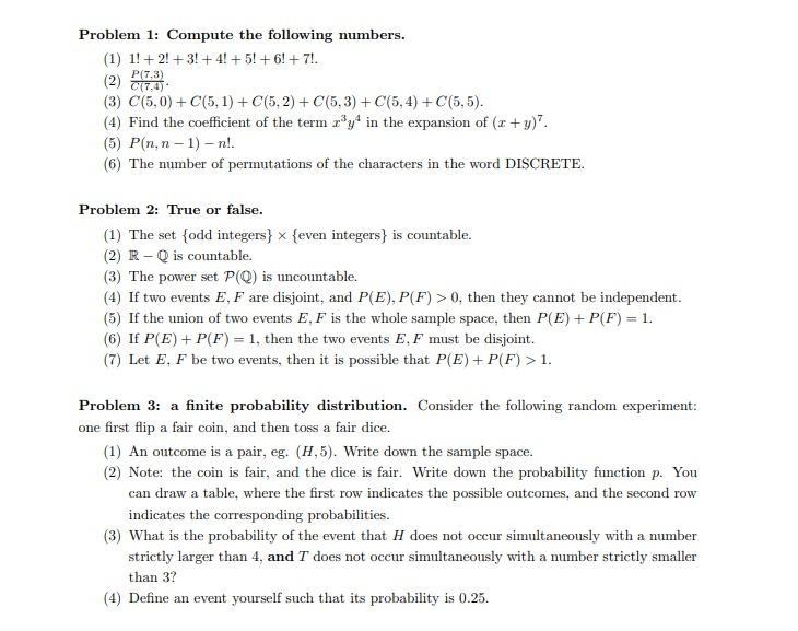 Solved Problem 1: Compute the following numbers. (1) | Chegg.com