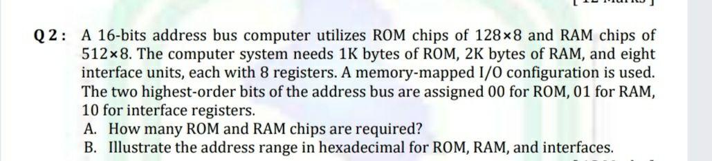 Solved Q2: A 16-bits address bus computer utilizes ROM chips | Chegg.com