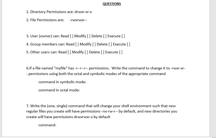 Solved Unix and Linux Filesystem Permissions I need only | Chegg.com