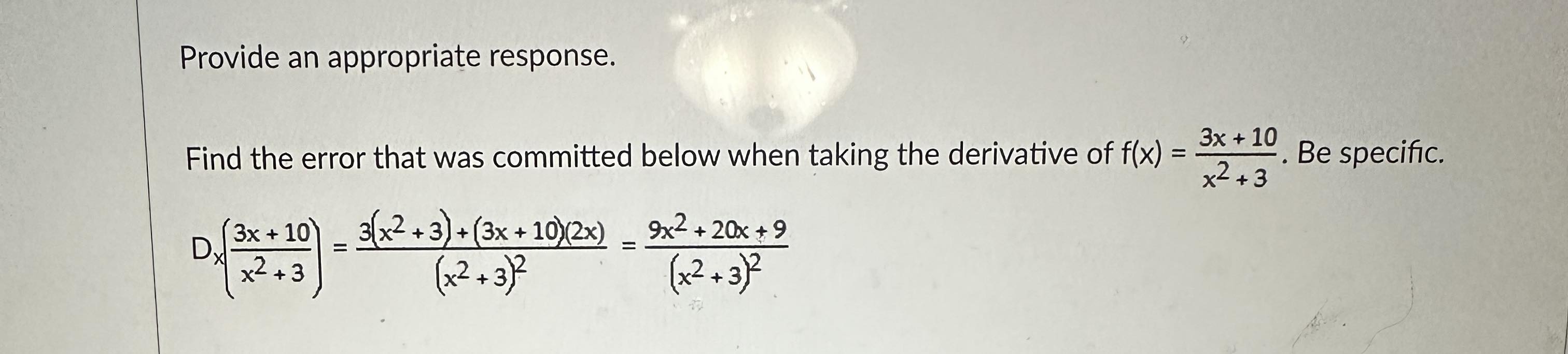 Solved Provide an appropriate response. Find the error that | Chegg.com