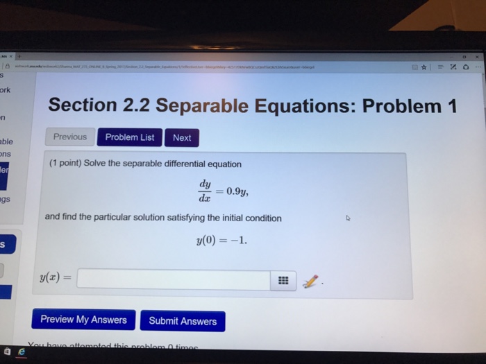 Solved Solve the separable differential equation dy/dx = | Chegg.com