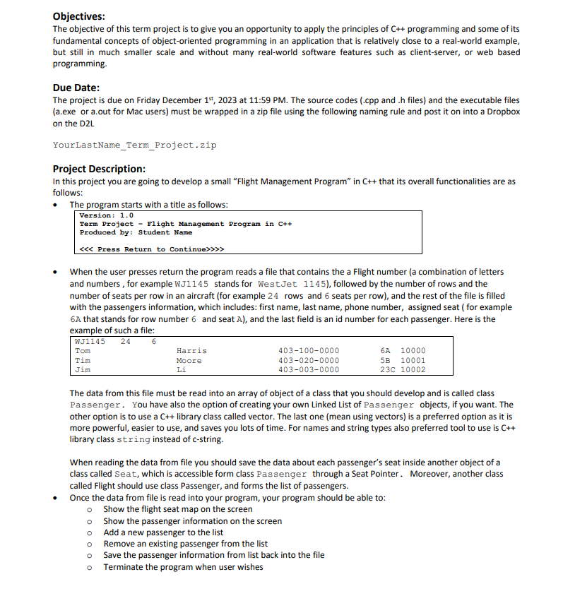 Solved Objectives:The objective of this term project is to | Chegg.com
