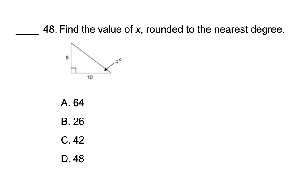 Solved 48. Find the value of x, rounded to the nearest | Chegg.com