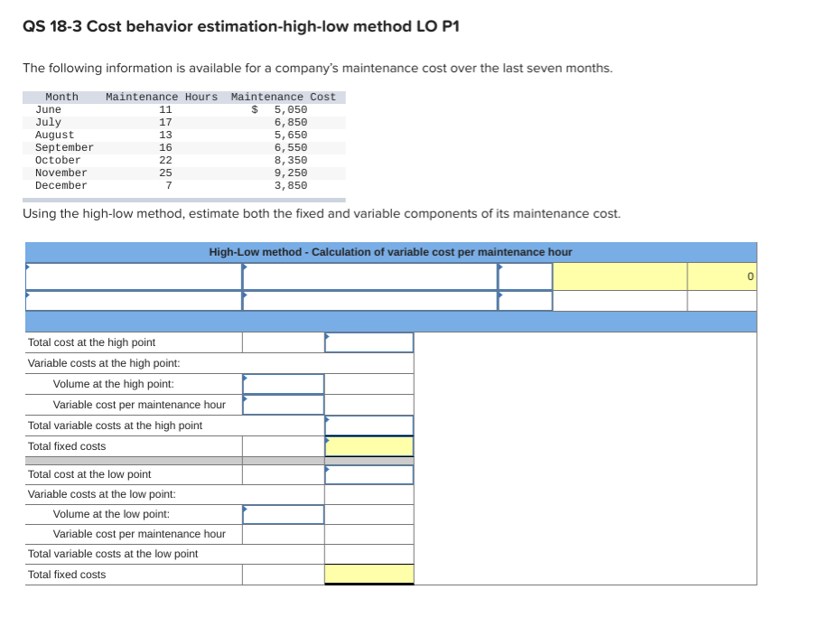 Solved QS 18-3 Cost behavior estimation-high-low method LO | Chegg.com
