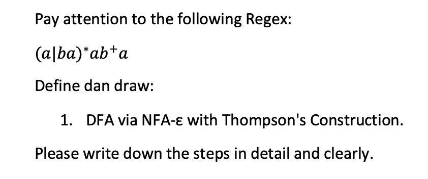 Solved Pay attention to the following Regex: (a∣ba)∗ab+a | Chegg.com