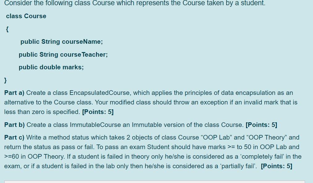 Solved Consider the following class Course which represents | Chegg.com Solved Consider the following class Course which represents | Chegg.com