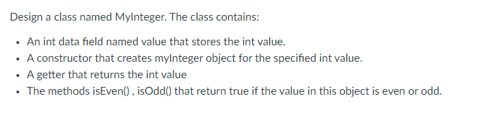 Solved Design A Class Named Mylnteger The Class Contains 