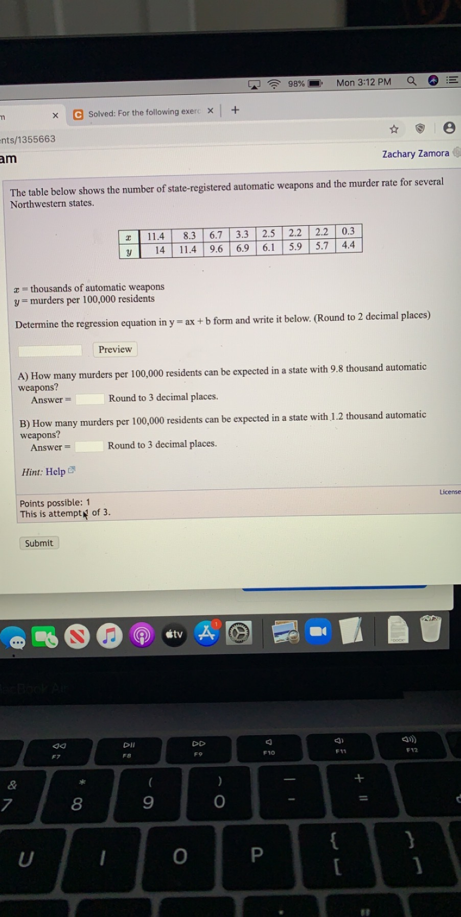 Solved 98% Mon 3:12 PM + mm Solved: For the following exercx | Chegg.com
