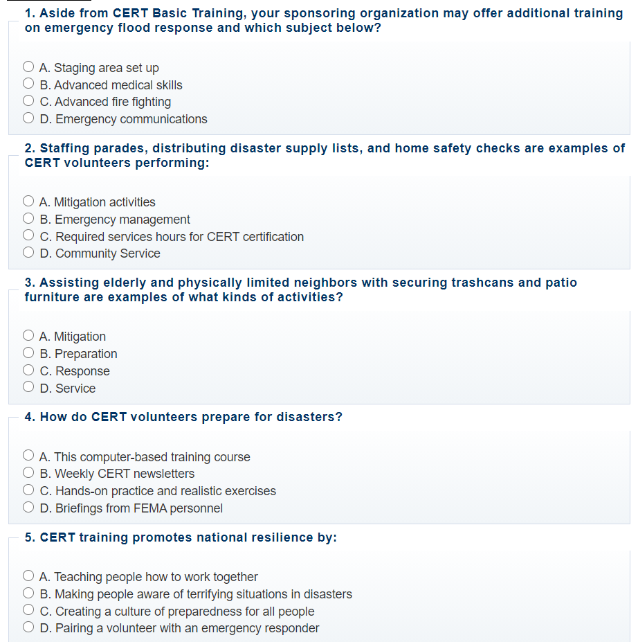 Solved 1. Aside from CERT Basic Training, your sponsoring | Chegg.com