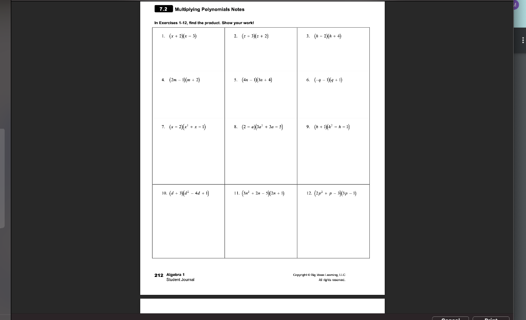 Solved 7.2 Multiplying Polynomials Notes | Chegg.com