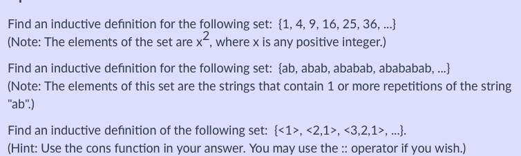 Solved Find an inductive definition for the following set: | Chegg.com
