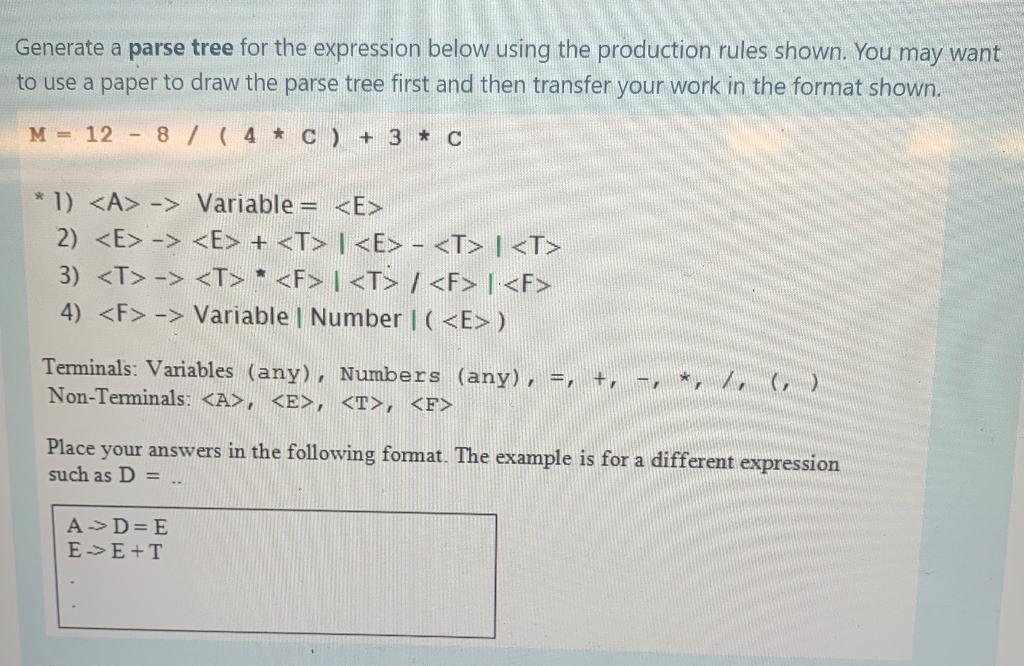Solved Generate A Parse Tree For The Expression Below Using 3841