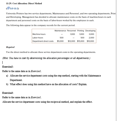 Solved 11-29. Cest Mllocation: Direct Method (두 LO 11-2) | Chegg.com