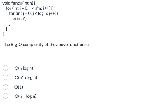 Solved void funco(int n) { for (int i = 0; i
