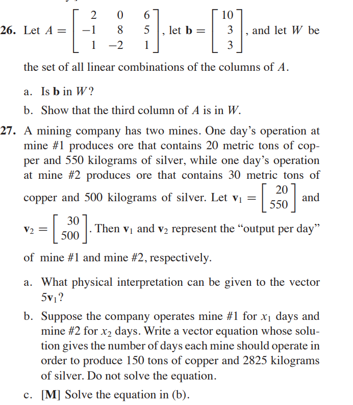 Solved 26. Let A=⎣⎡2−1108−2651⎦⎤, let b=⎣⎡1033⎦⎤, and let W | Chegg.com