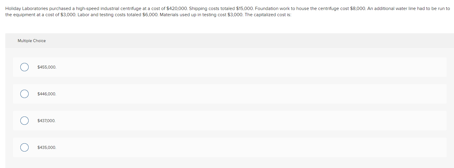 Solved the equipment at a cost of $3,000. Labor and testing | Chegg.com