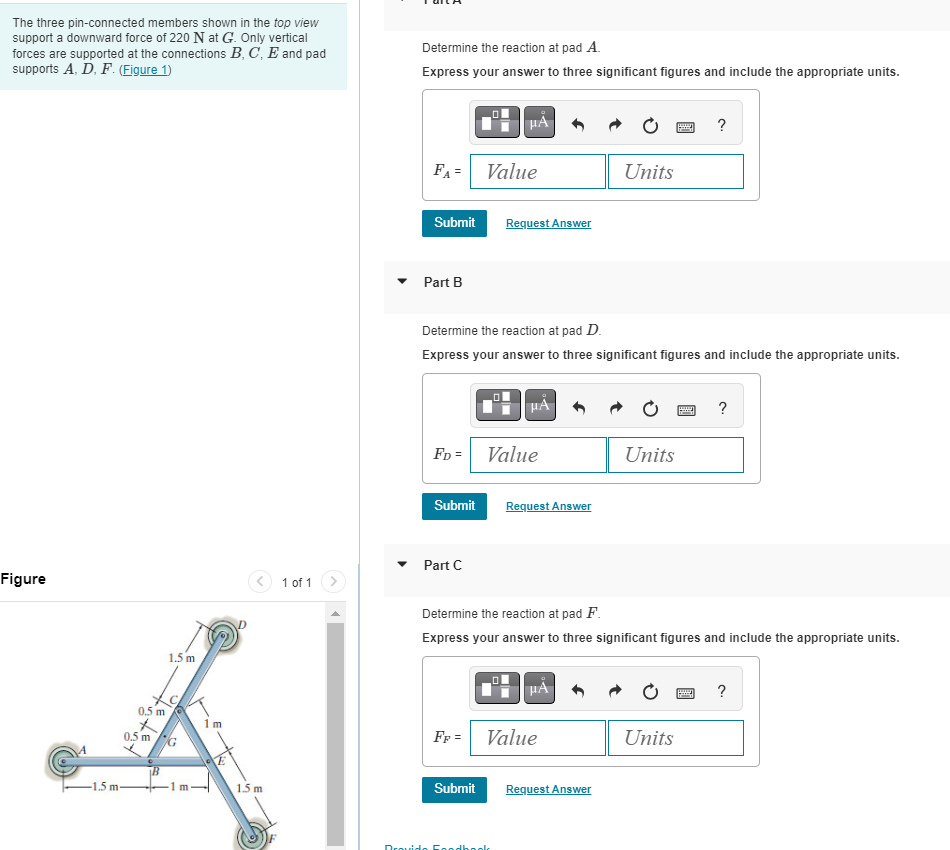 Solved The three pin-connected members shown in the top view | Chegg.com