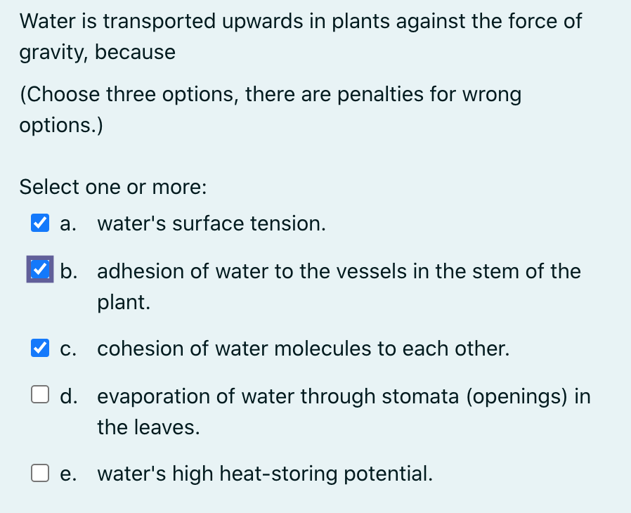 Solved Water is transported upwards in plants against the | Chegg.com