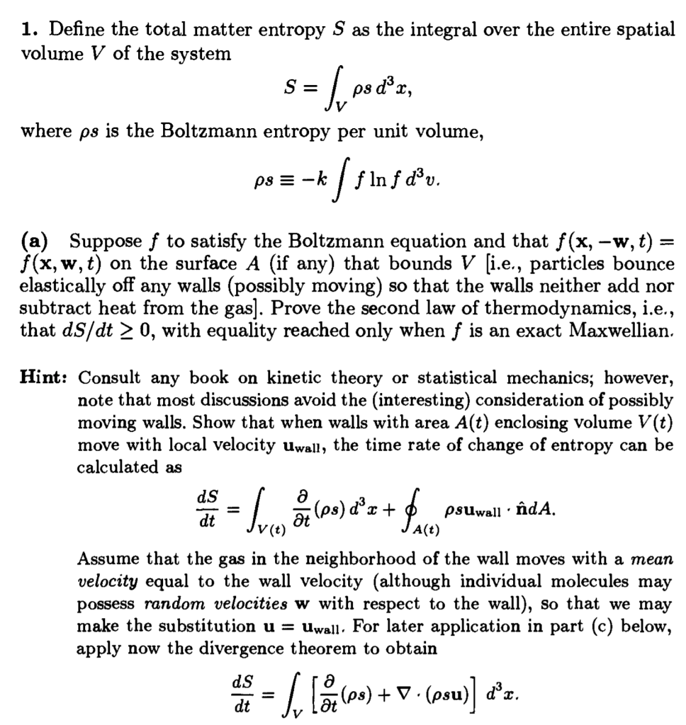 Solved 1. Define the total matter entropy S as the integral | Chegg.com