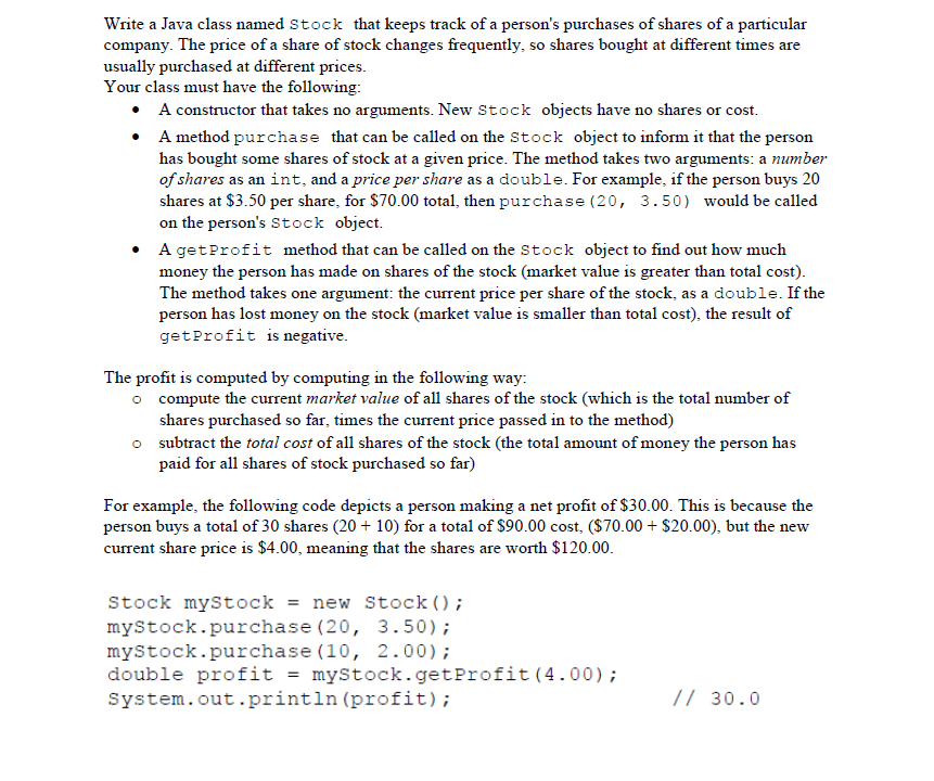 Solved Write a Java class named Stock that keeps track of a | Chegg.com