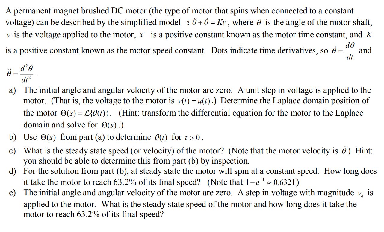 Solved A permanent magnet brushed DC motor (the type of | Chegg.com