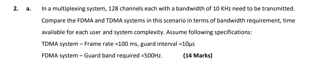 Solved a. In a multiplexing system, 128 channels each with a | Chegg.com
