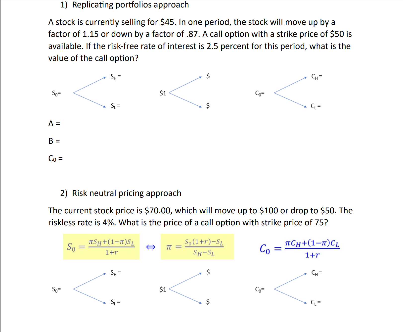 Solved 1) Replicating portfolios approach A stock is | Chegg.com