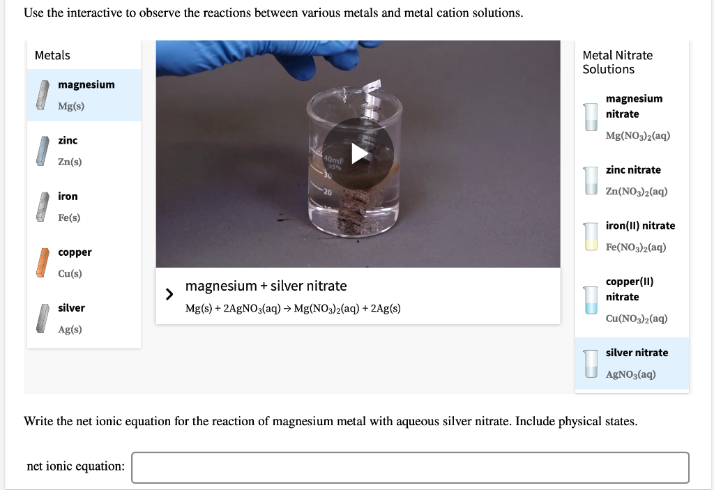Solved Use the interactive to observe the reactions between | Chegg.com